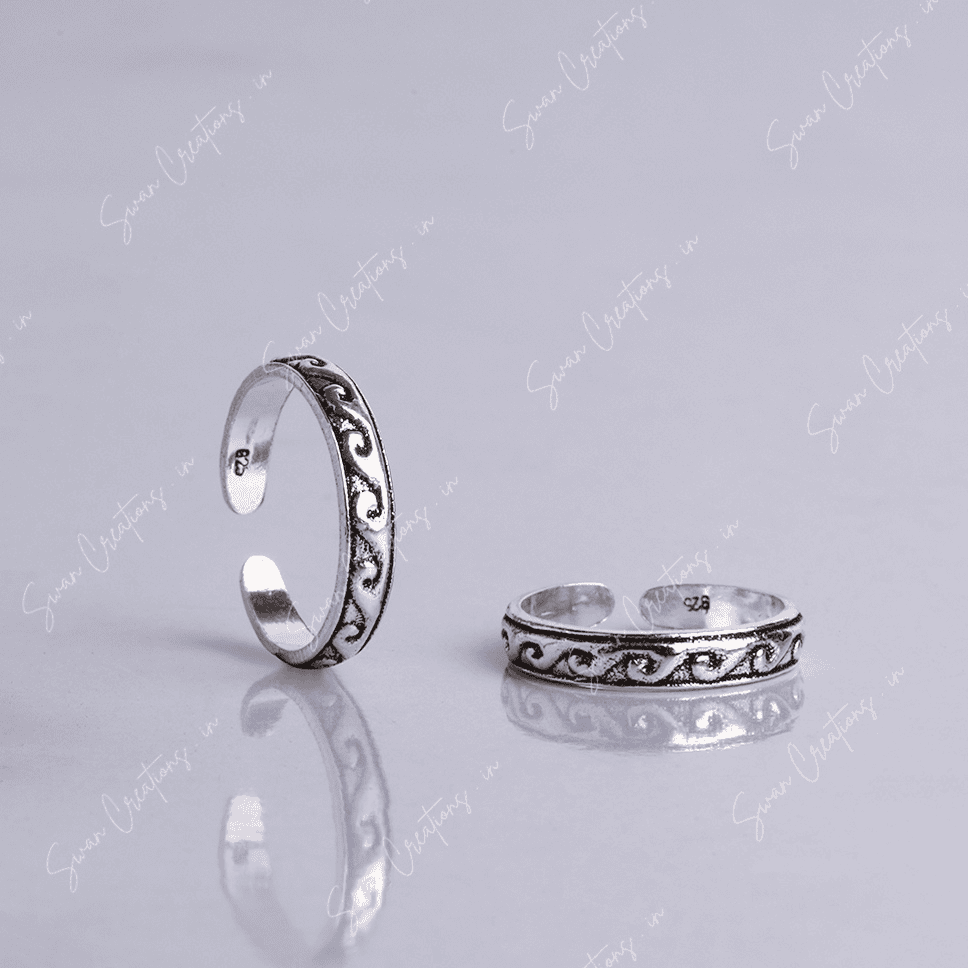 925 SILVER ADJUSTABLE TOE RINGS - WAVY BAND - Swan Creations