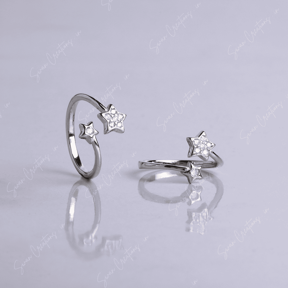 925 SILVER ADJUSTABLE TOE RINGS -TWINKLE STAR - Swan Creations